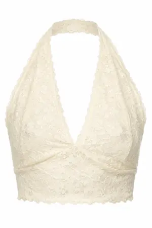 S/W/F BOUTIQUE - INTERNATIONAL Lace Halter Crop Top - Lemon