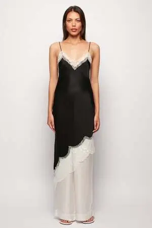 S/W/F BOUTIQUE - INTERNATIONAL Lace Trim Asymmetric Slip Dress - Ebony