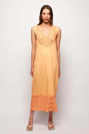 S/W/F BOUTIQUE - INTERNATIONAL Lace Trim Midi Dress - Chrome