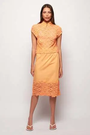 S/W/F BOUTIQUE - INTERNATIONAL Mandarin-collar Lace Blouse - Chrome