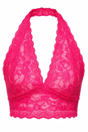 S/W/F BOUTIQUE - INTERNATIONAL Lace Halter Crop Top - Fuschia