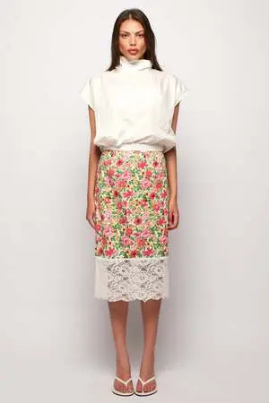 S/W/F BOUTIQUE - INTERNATIONAL Lace Trim Midi Skirt - Field