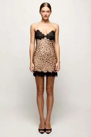 SWF Lace Trim Slip Dress - Leopard
