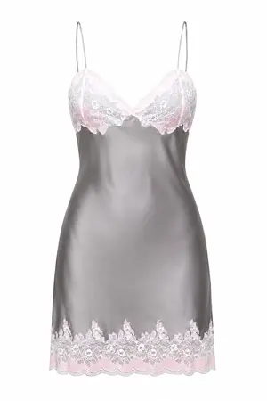 S/W/F BOUTIQUE - INTERNATIONAL Lace Trim Slip Dress - Drift Grey