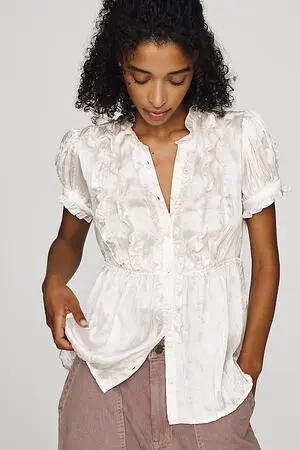 Anthropologie Ruffle Short Sleeve Blouse