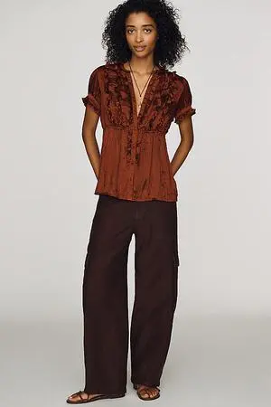 Anthropologie Short-sleeve Ruffle Blouse - Smoked Paprika