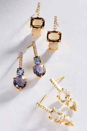 Anthropologie Pavé Bar Gemstone Drop Earrgs - Blue