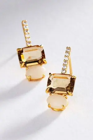 Anthropologie Pavé Bar Gemstone Drop Earrgs - Neutral