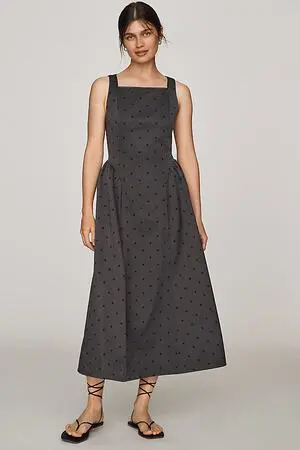 Endless Rose Basque-waist Midi Dress - Grey Dot