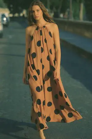 Endless Rose Halter Midi Dress - Brown Dot