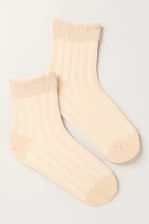 Hansel From Basel Sheer Striped Crew Socks - Nude