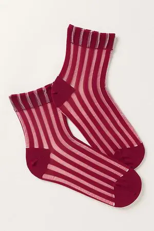Anthropologie Sheer Crew Socks - Wine