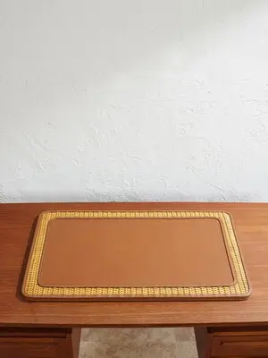 Ralph Lauren Bailey Rattan-trimmed Leather Desk Blotter - Brown