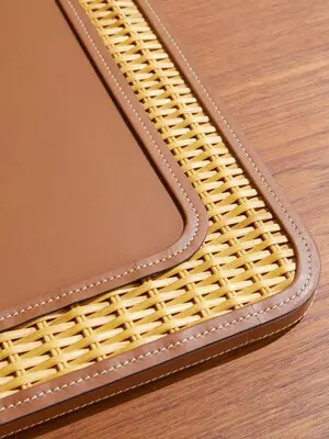 Ralph Lauren Bailey Rattan-trimmed Leather Desk Blotter