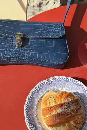 Maeve Faux-leather Croc Shoulder Bag - Navy