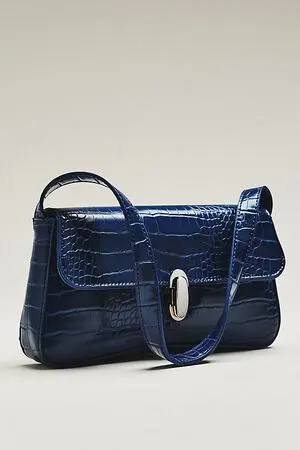 Maeve Faux-leather Croc Shoulder Bag - Navy