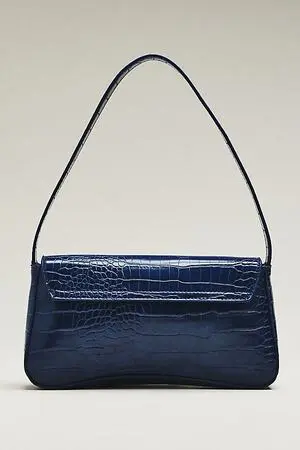 Maeve Faux-leather Croc Shoulder Bag - Navy