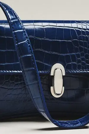 Maeve Faux-leather Croc Shoulder Bag - Navy