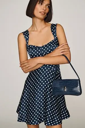 Maeve Faux-leather Croc Shoulder Bag - Navy