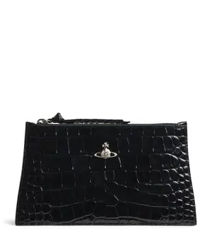 VIVIENNE WESTWOOD Small Croc-embossed Leather Clutch Bag - Black