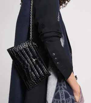 VIVIENNE WESTWOOD Small Croc-embossed Leather Clutch Bag With Orb Detail