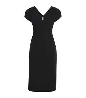 JIL SANDER Wool Sablé V-neck Midi Dress - Black