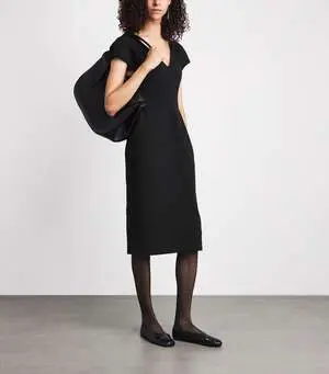 JIL SANDER Wool Sablé V-neck Midi Dress