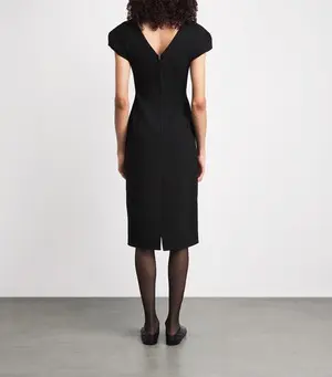JIL SANDER Wool Sablé V-neck Midi Dress