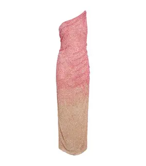 Rachel Gilbert Embellished One-shoulder Kaito Gown - Pink