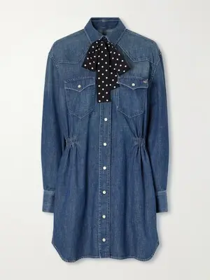 Valentino Garavani Midi Denim Shirt Dress With Polka Dot Scarf - Blue