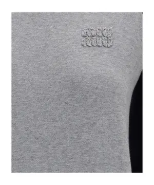 Miu Miu Raglan Sleeve Logo Embroidered Sweatshirt - Grey Blue
