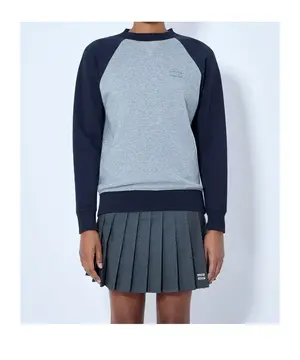 Miu Miu Raglan Sleeve Logo Embroidered Sweatshirt - Grey Blue