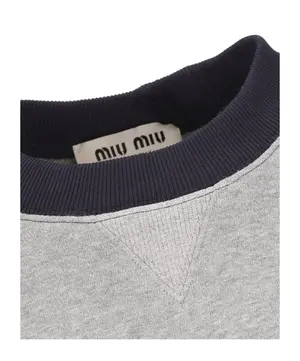 Miu Miu Raglan Sleeve Logo Embroidered Sweatshirt - Grey Blue