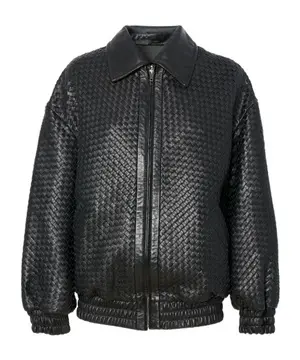MANOKHI Woven Leather Jacket - Black