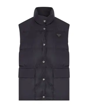 Prada Quilted Down Gilet With Logo Plaque - Black