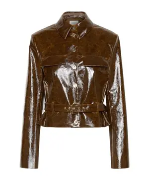 Sportmax Short, Coated Cotton Jacket With Worn Effect - Brown
