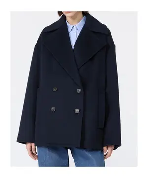 Max Mara Double-breasted Pea Coat - Navy Blue