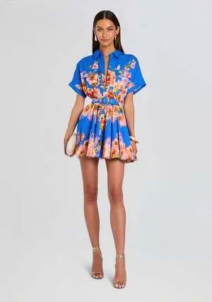 Hemant & Nandita Vanya Short Dress With Buckle Belt - Blue