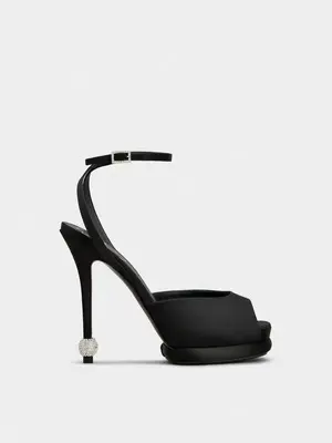 ROGER VIVIER Jewel Heel Sandals In Satin - Black