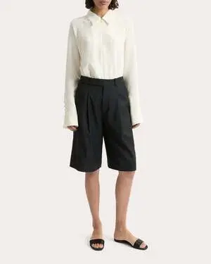 JOAEN Ila Pleated Wool Bermuda Shorts - Black