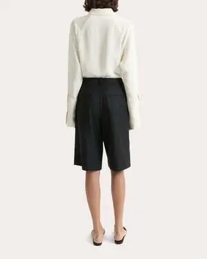 JOAEN Ila Pleated Wool Bermuda Shorts