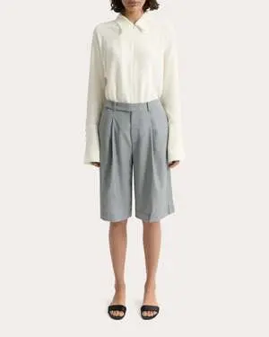 JOAEN Ila Pleated Wool Bermuda Shorts
