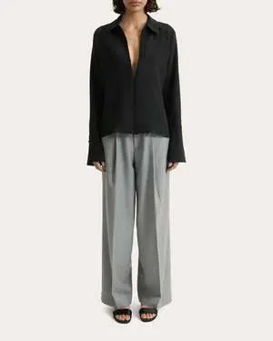 JOAEN Lea Silk Crepe Collared Shirt - Black