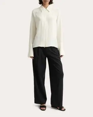 JOAEN Lea Silk Crepe Collared Shirt - White
