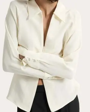 JOAEN Lea Silk Crepe Collared Shirt