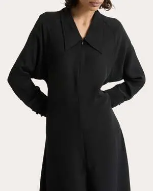 JOAEN Lea Silk Crepe Collared A-line Dress