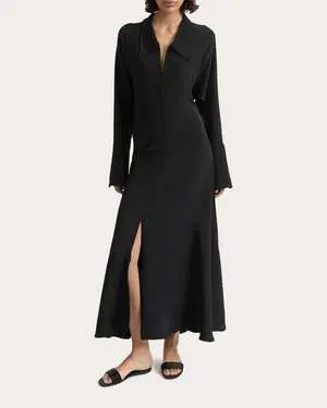 JOAEN Lea Silk Crepe Collared A-line Dress