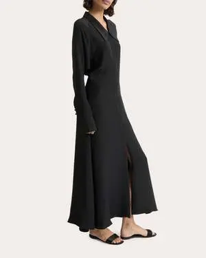 JOAEN Lea Silk Crepe Collared A-line Dress