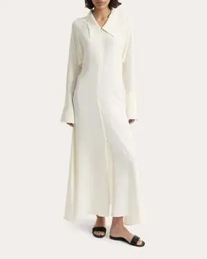 JOAEN Lea Silk Crepe Collared A-line Dress - White
