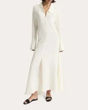 JOAEN Lea Silk Crepe Collared A-line Dress